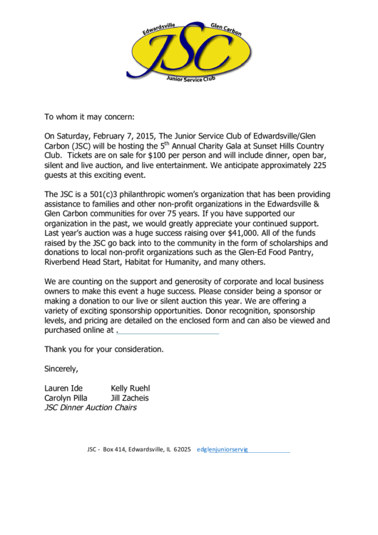 Fillable Jsc Sponsorship Form printable pdf download