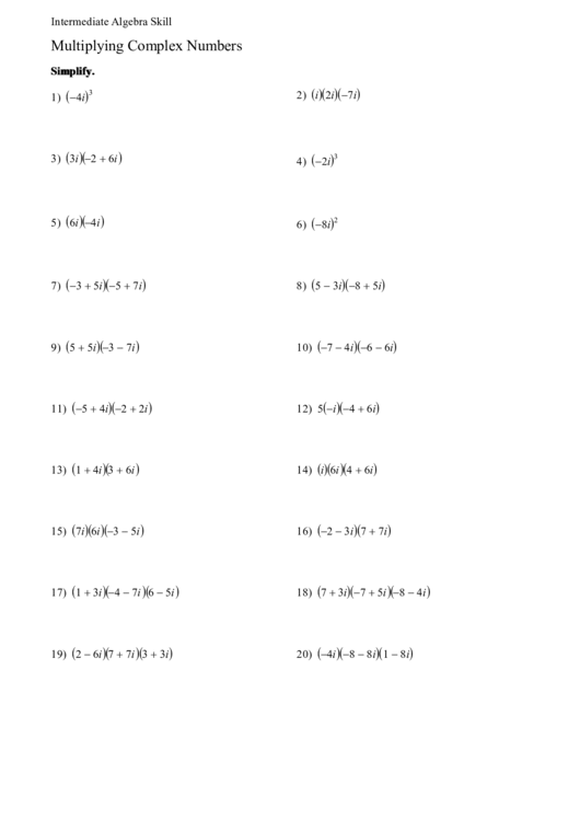 Multiplying Complex Numbers Printable Pdf Download