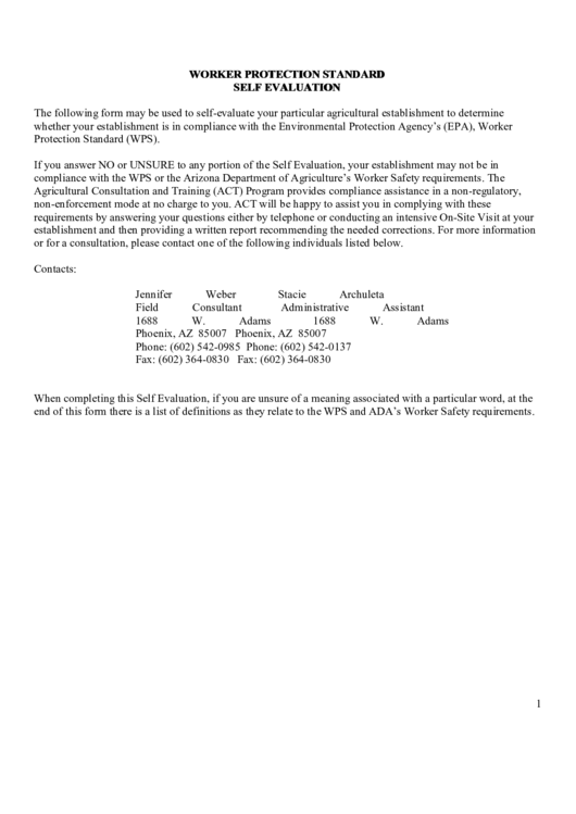 Worker Protection Standard Self Evaluation printable pdf download