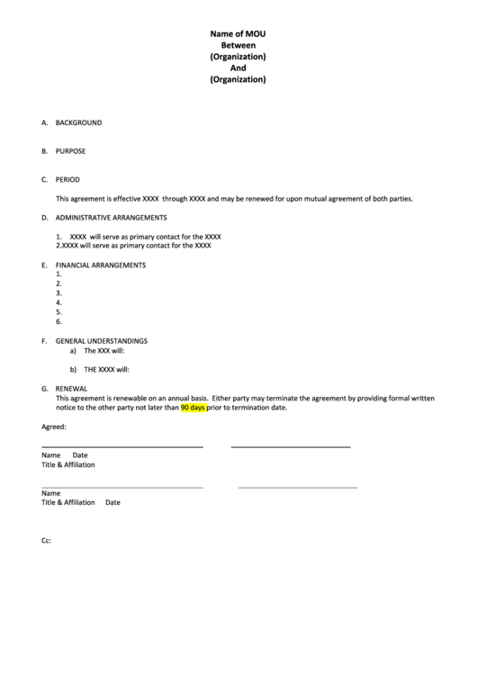 Memorandum Of Understanding Template printable pdf download