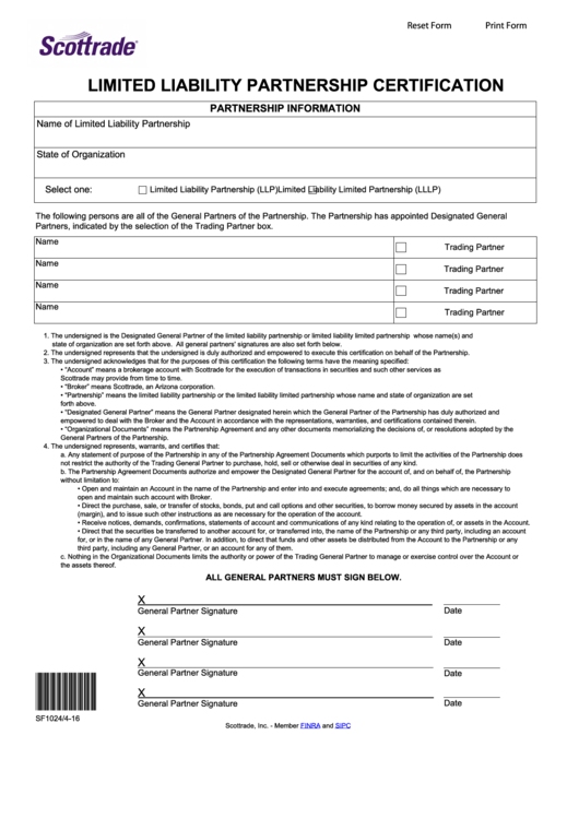 Fillable Limited Liability Partnership Certification Form printable pdf ...