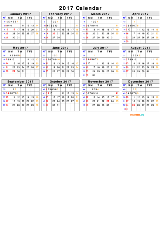 2017 Calendar Template printable pdf download