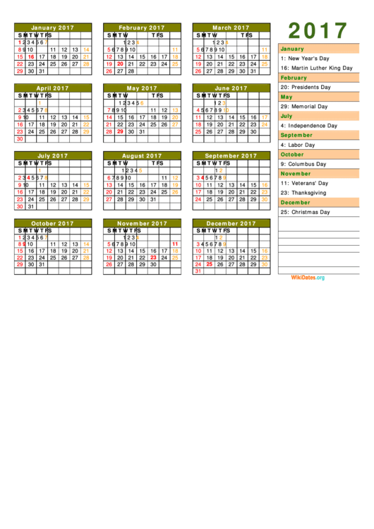 2017 Calendar Template printable pdf download