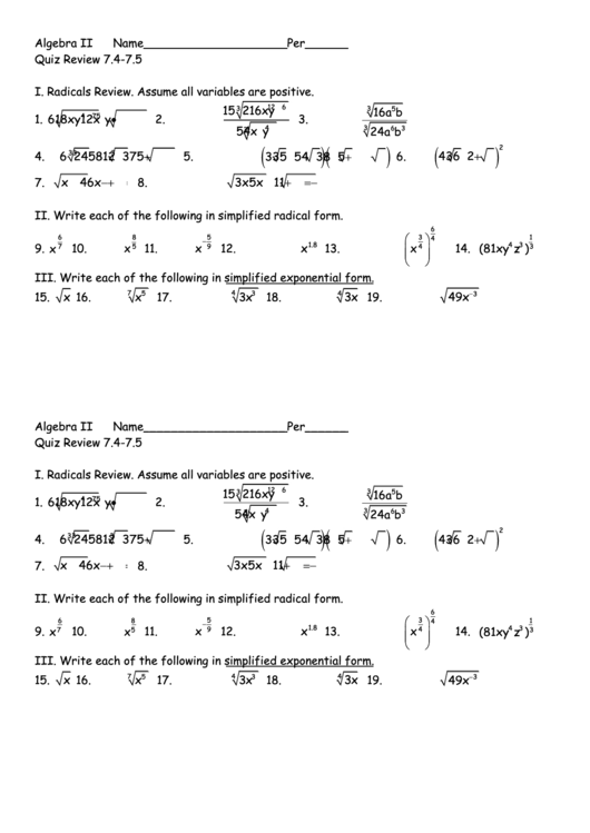 Radicals Review printable pdf download