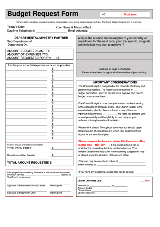Budget Request Form Printable Pdf Download