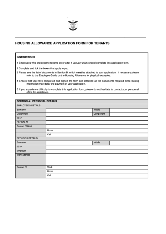 Housing Allowance Application Form Printable Pdf Download