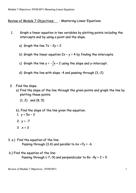 Mastering Linear Equations printable pdf download