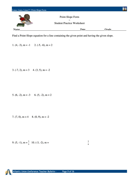 Point Slope Form - Student Practice Worksheet printable pdf download