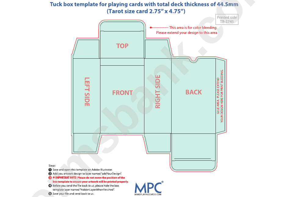 Card Box Template - 44.5mm Thickness printable pdf download
