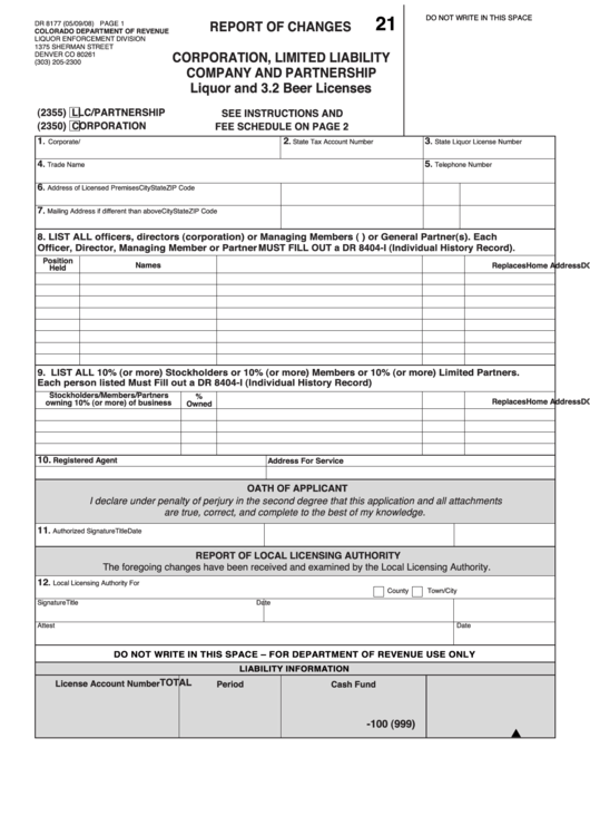 Fillable Form Dr 8177 - Liquor And 3v2 Beer Licenses printable pdf download