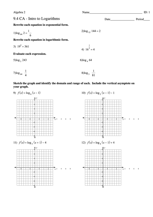 Intro To Logarithms Worksheet printable pdf download