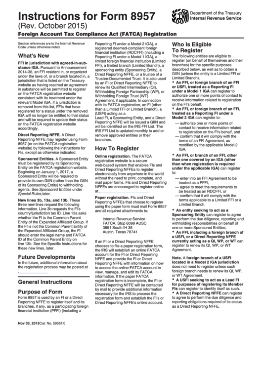 Instructions For Form 8957 (Rev. 2015) printable pdf download