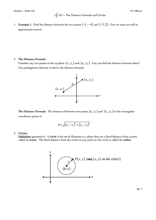 Distance Form And Circles Ws printable pdf download