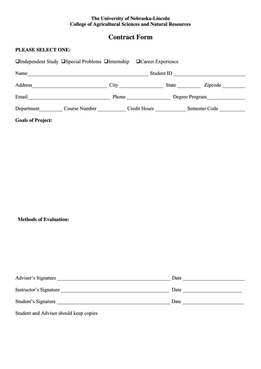 Fillable Student Project Contract Form printable pdf download