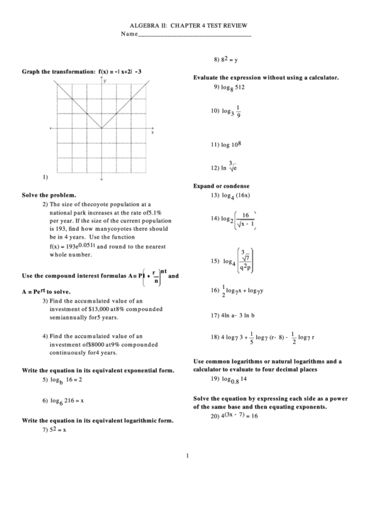 Algebra Log Worksheet printable pdf download