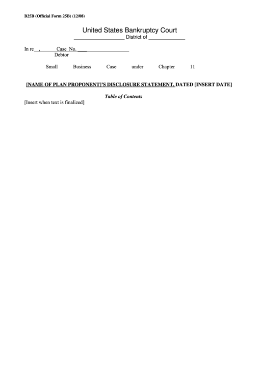 Plan Proponent'S Disclosure Statement printable pdf download