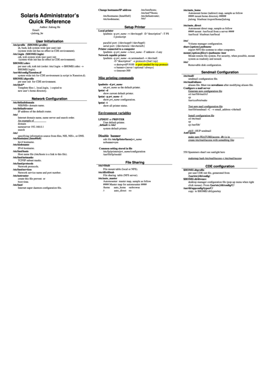 Solaris Admin Quick Reference printable pdf download