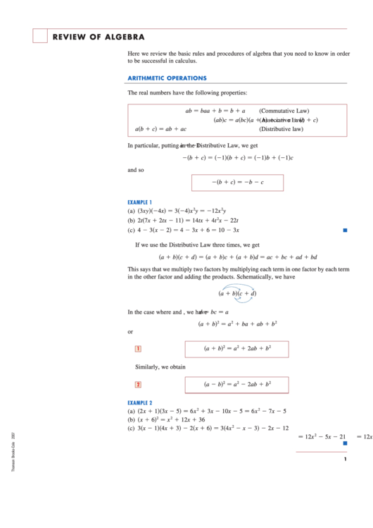 Algebra Rules Review Sheet Printable Pdf Download