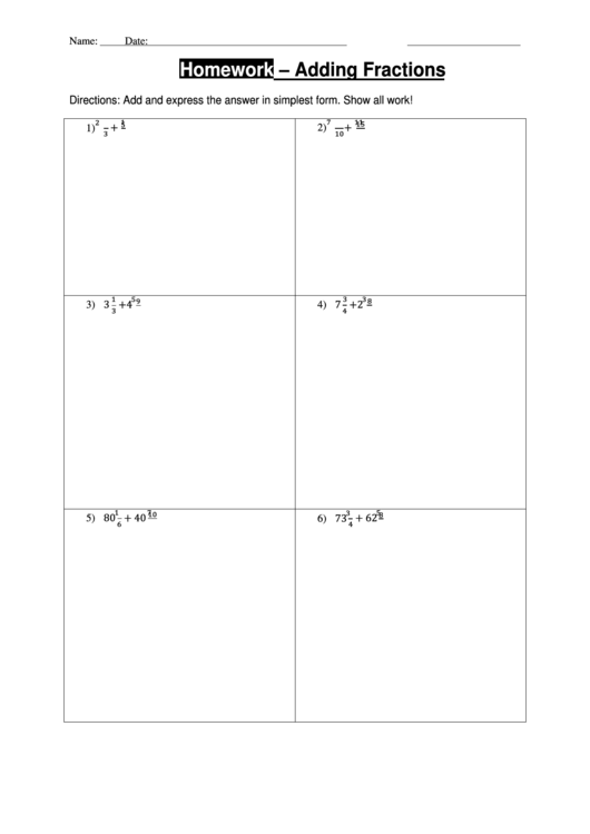 Worksheet Fraction Addition printable pdf download