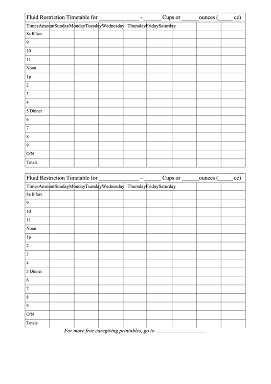 Fluid Restriction Tracking Sheet