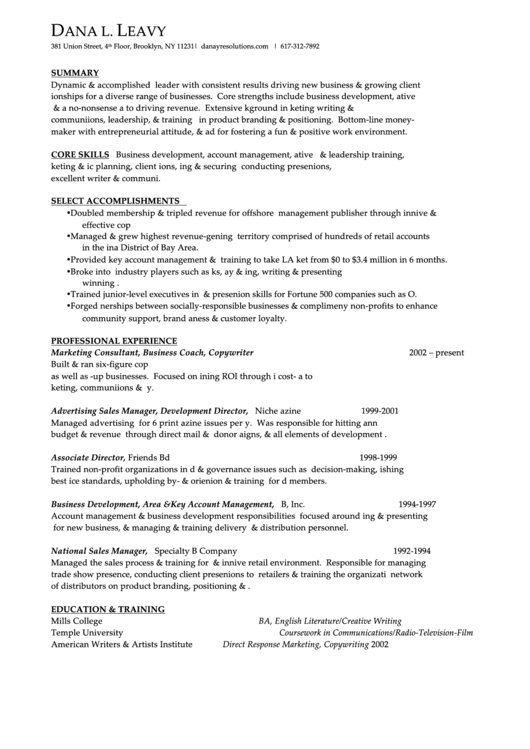 Sample Resume Template printable pdf download