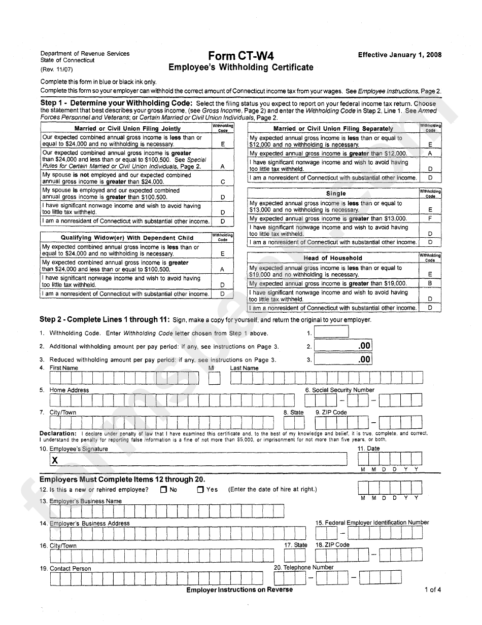 Form Ct W4 2008 Printable Pdf Download