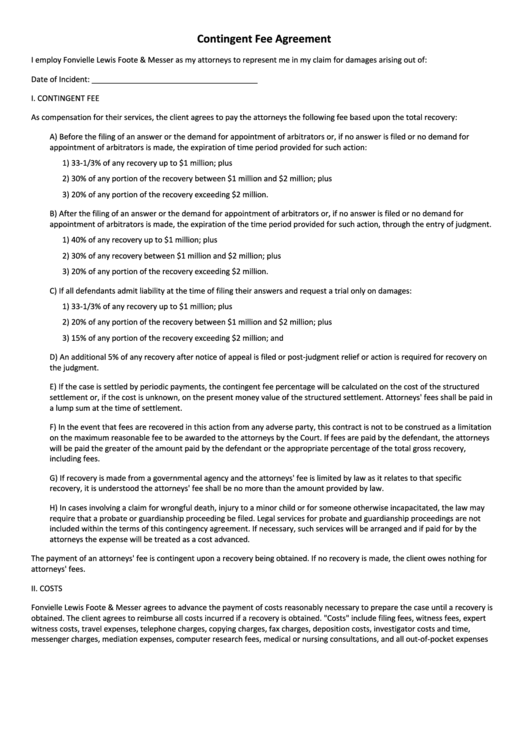 Contingent Fee Agreement printable pdf download