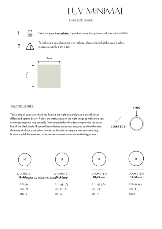 Luv Minimal Ring Size Chart printable pdf download