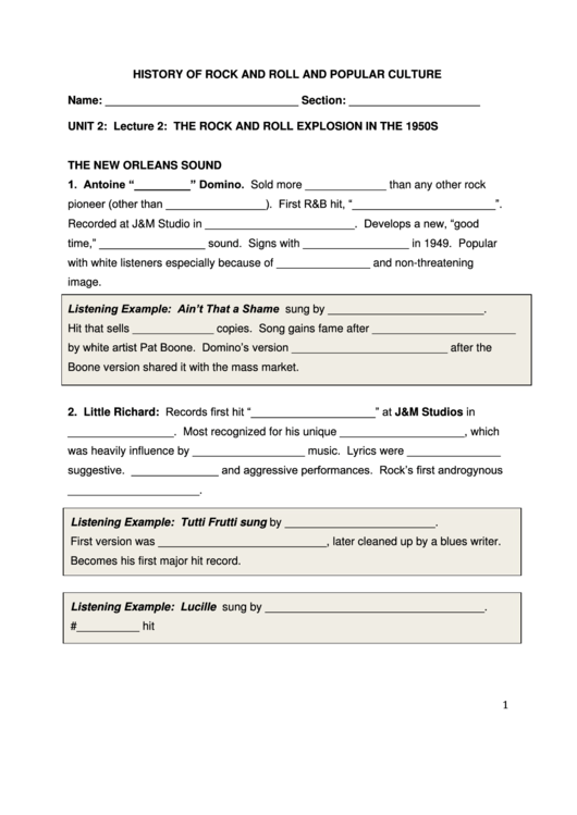 History Of Rock And Roll And Popular Culture printable pdf download
