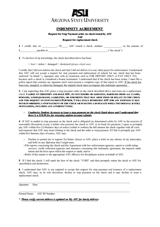 Indemnity Agreement printable pdf download