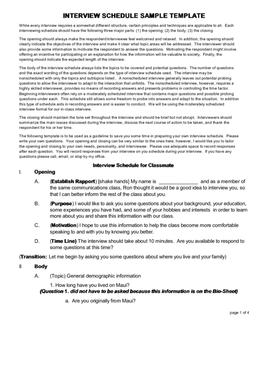 Interview Schedule Sample Template printable pdf download
