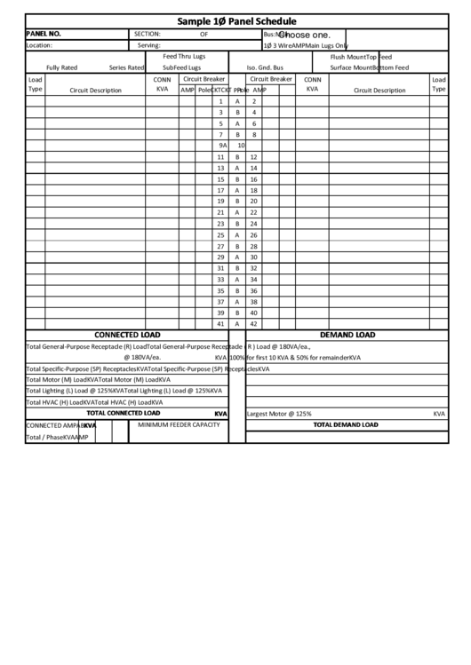 Fillable Sample 1o Panel Schedule Template Printable Pdf Download