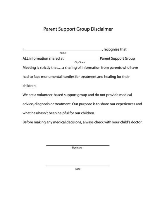 Parent Support Group Disclaimer printable pdf download