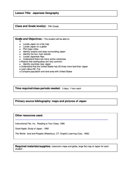 Japanese Geography printable pdf download
