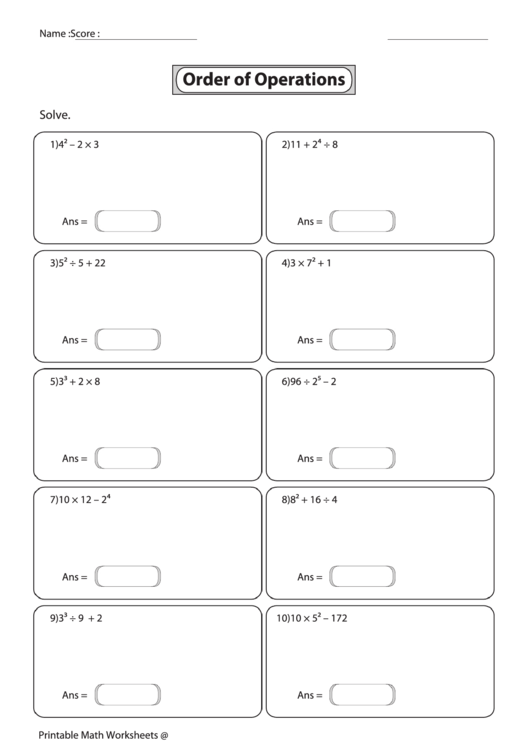 Order Of Operations Worksheet Printable Pdf Download