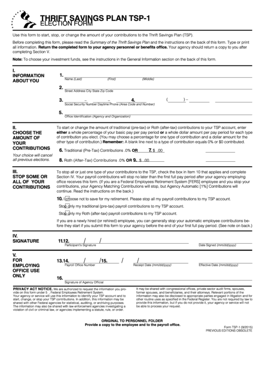 Form Tsp 1 Election Form Thrift Savings Plan Printable Pdf Download