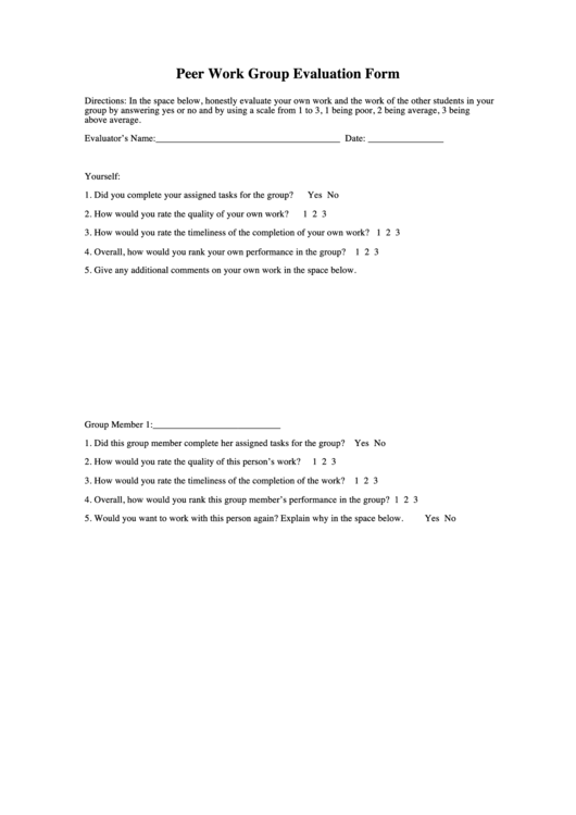 Peer Work Group Final Evaluation Form printable pdf download