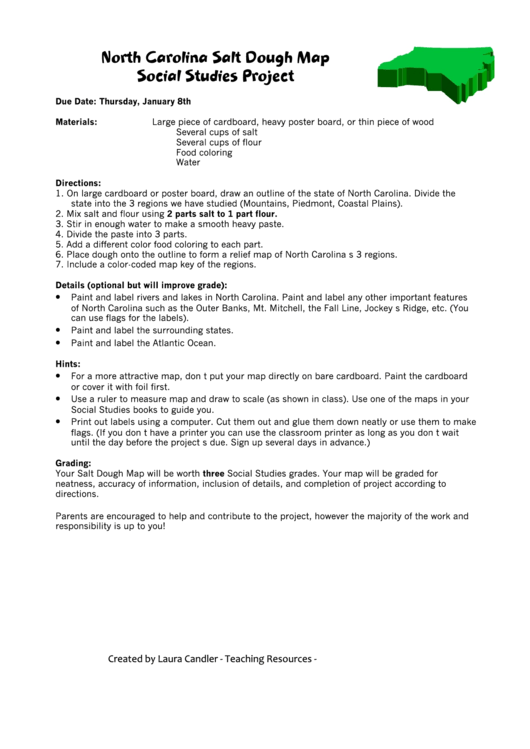 North Carolina Salt Dough Map Social Studies Project printable pdf download