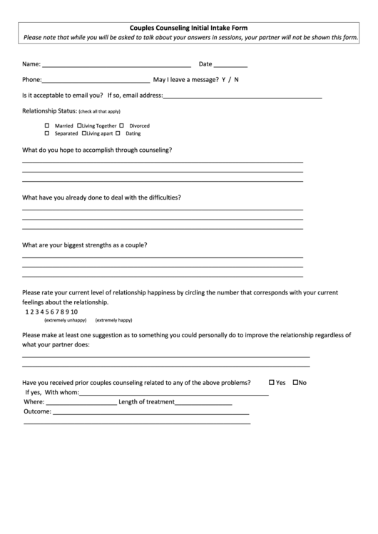 Printable Counselling Intake Form Template