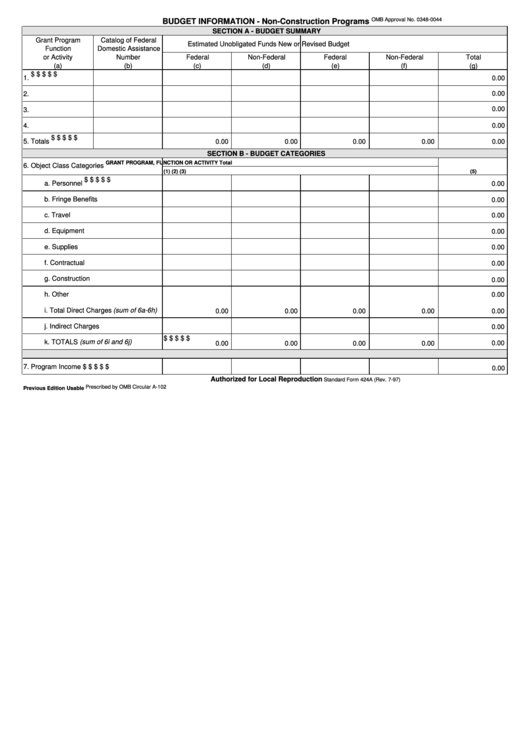 Form 424a Fillable Printable Forms Free Online