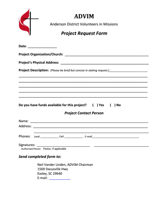 Fillable Project Request Form - Anderson District printable pdf download