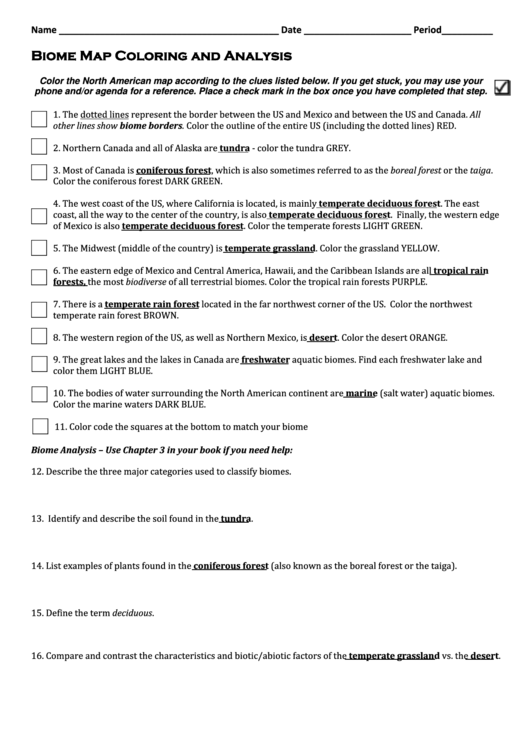 Biome Map Coloring And Analysis printable pdf download