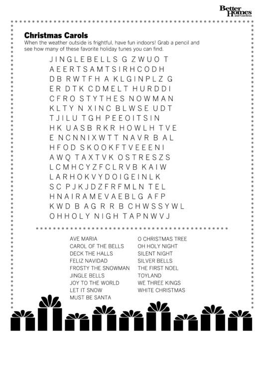 Christmas Carols Word Search Puzzle Template Printable Pdf Download