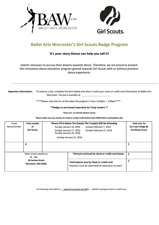 Ballet Registration Form printable pdf download