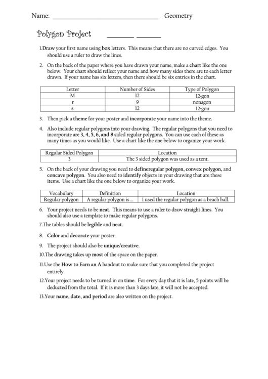 Geometry Polygon Project Worksheet Printable Pdf Download
