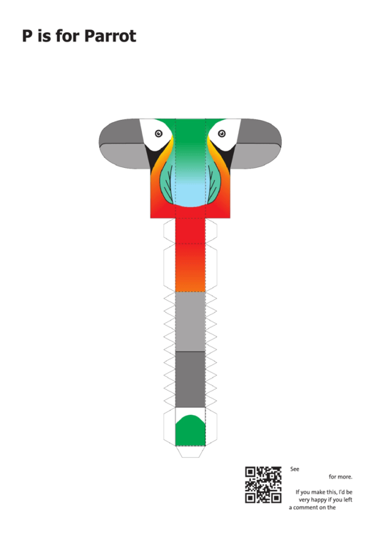 P Is For Parrot Papercraft printable pdf download