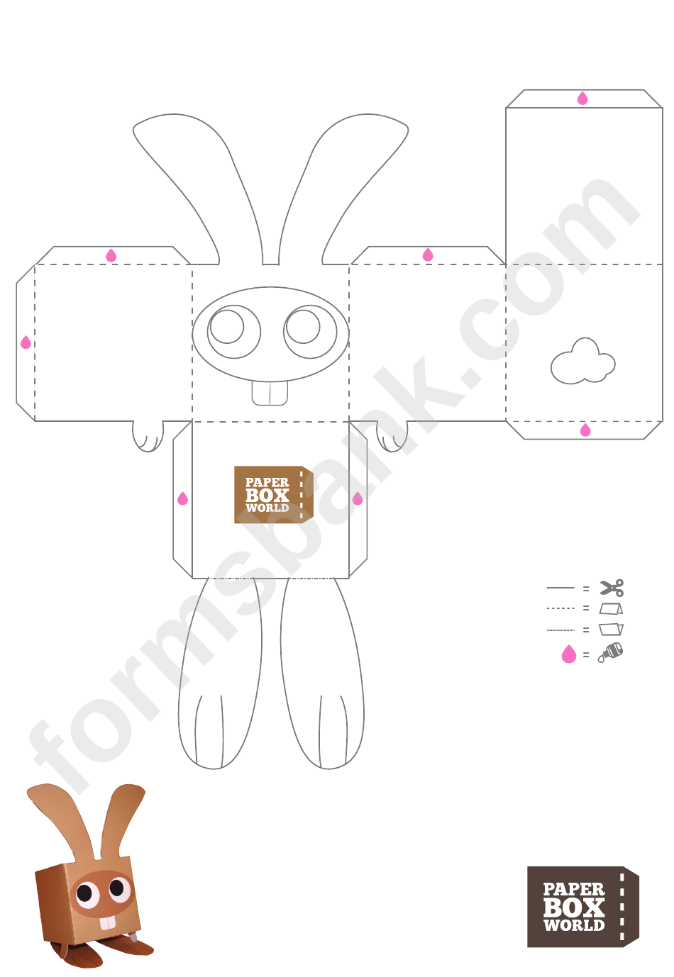 Rabbit Paper Toy Box Template printable pdf download