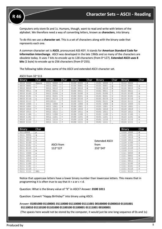 R 46 Character Sets Ascii Test Template printable pdf download