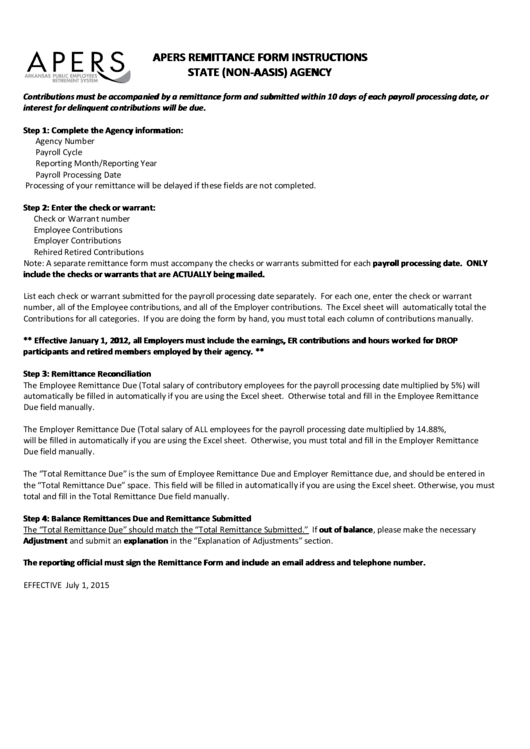 State Employer (Non-Aasis) Remittance Form printable pdf download