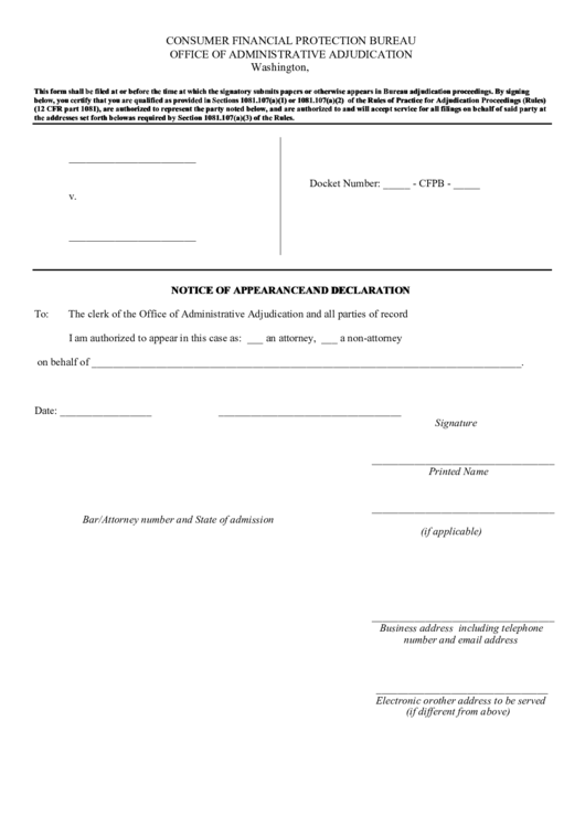 Fillable Consumer Financial Protection Bureau Office Of Administrative ...